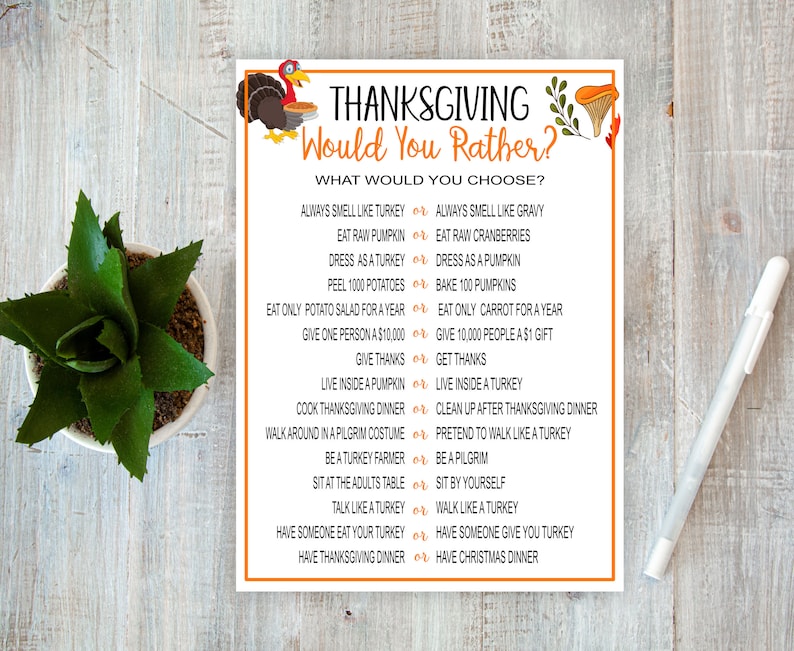 Thanksgiving Would You Rather Game, Would You Rather, Thanksgiving ...