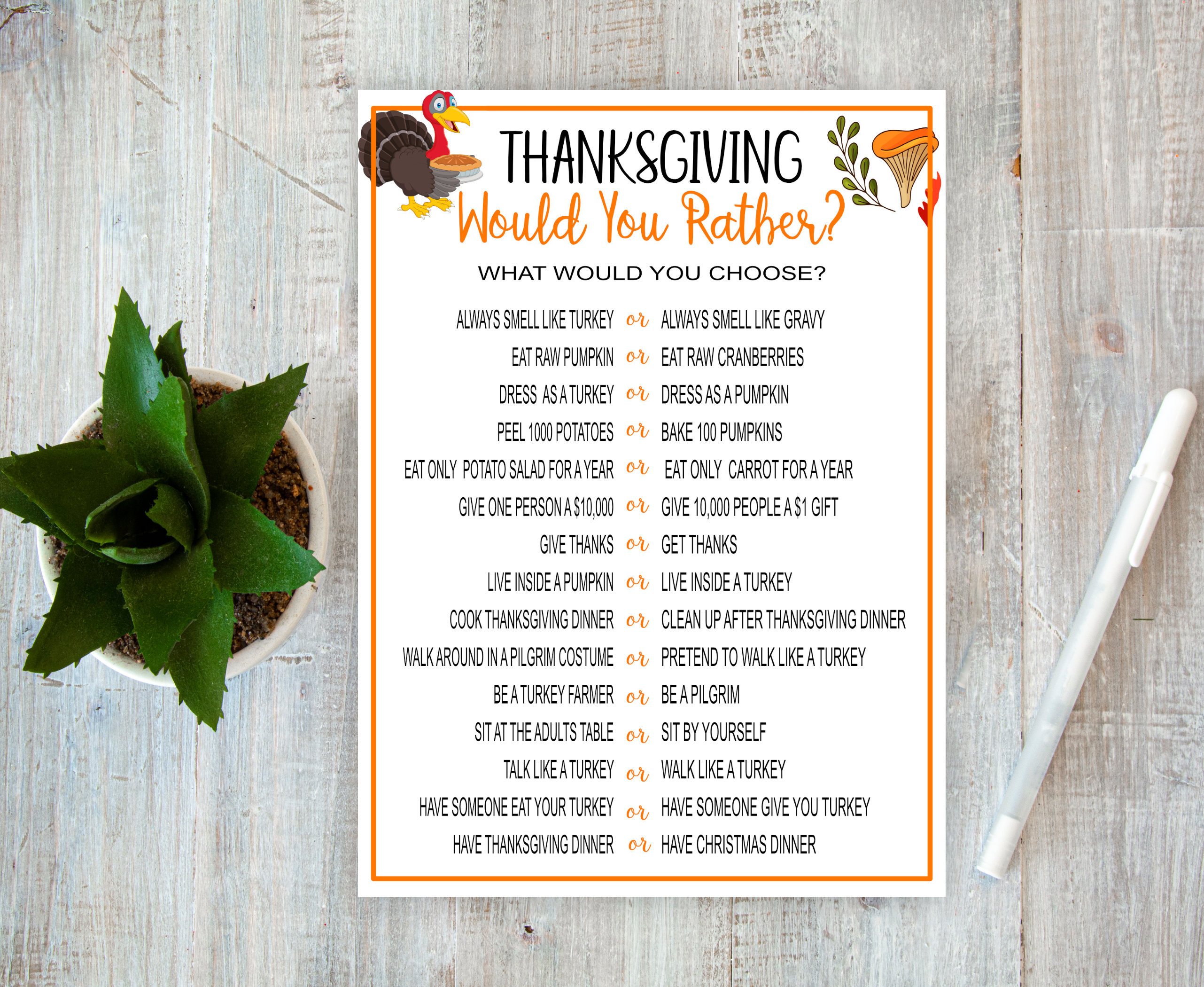 Thanksgiving Would You Rather Game Would You Rather | Etsy