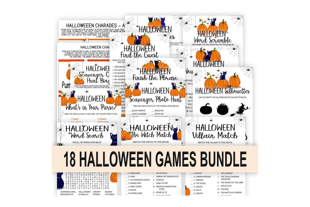 Printable Halloween Games Bundle, Halloween Games for Adults, Halloween ...