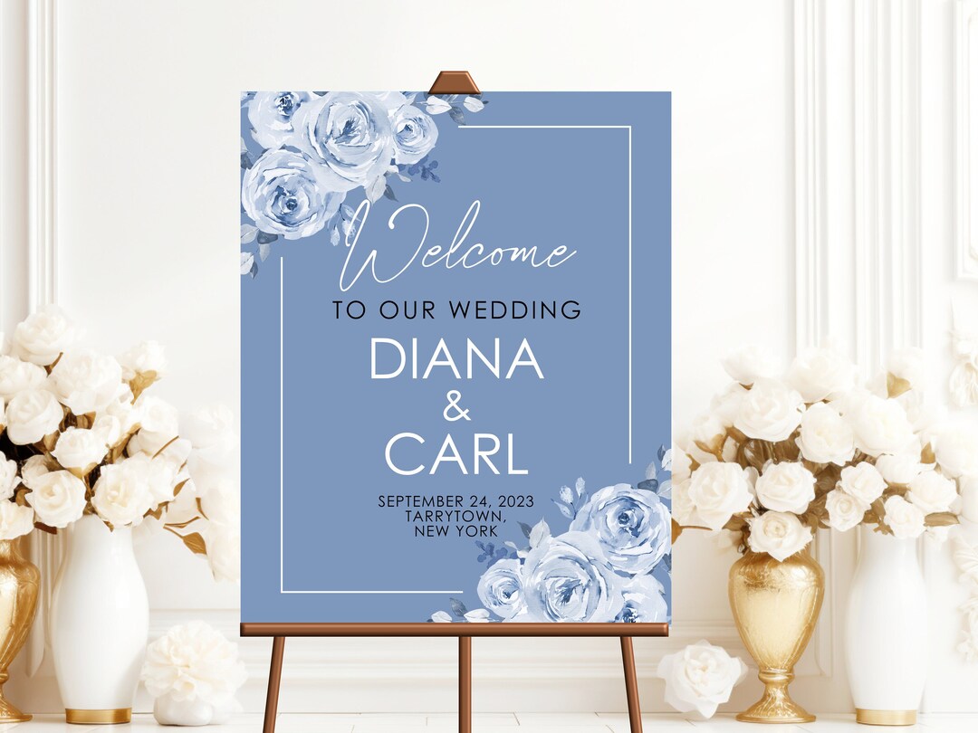 Editable Dusty Blue Welcome Sign Floral Blue Wedding Welcome Sign Decor ...