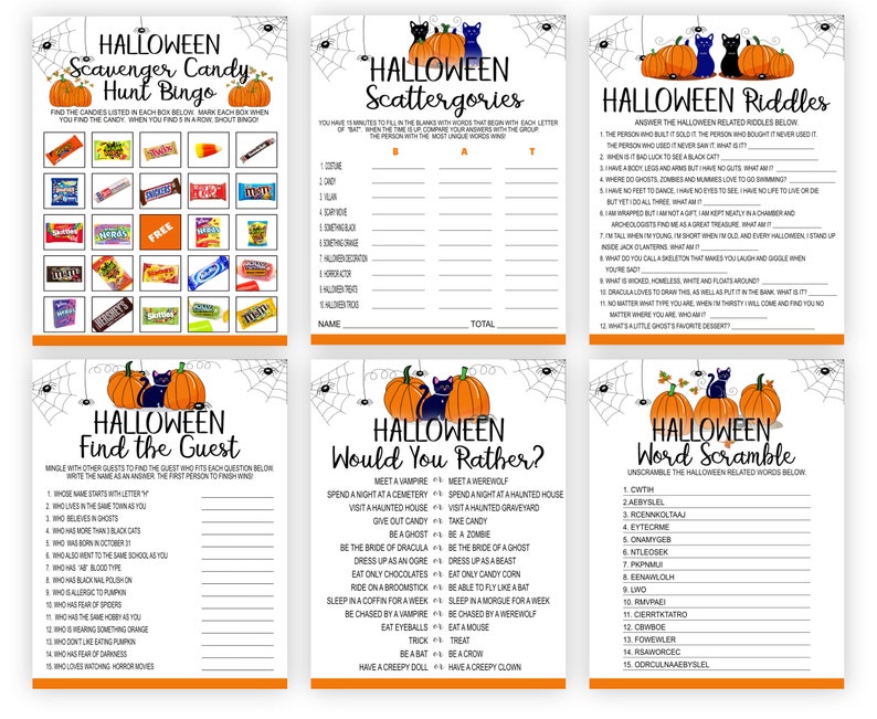 Printable Halloween Games Bundle Halloween Games for Adults | Etsy