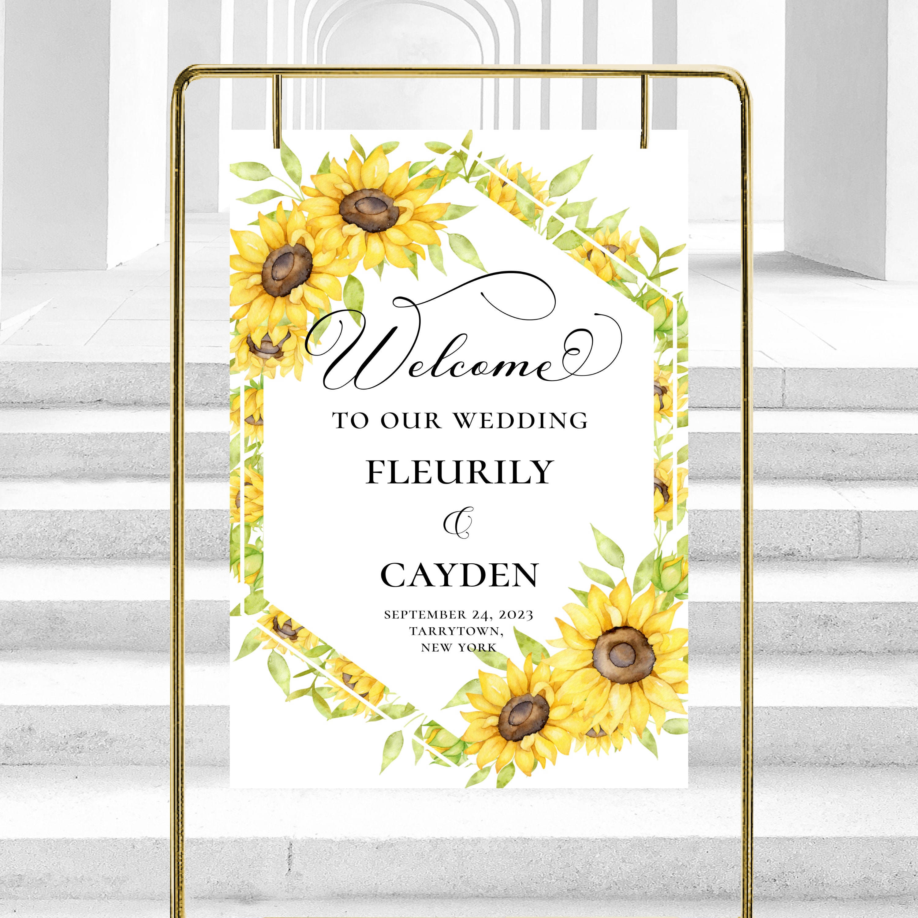 Editable Sunflower Welcome Sign Yellow Floral Decor Display - Etsy