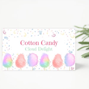 Editable Cotton Candy Food Labels Tent Card Food Card Table Tent Card ...