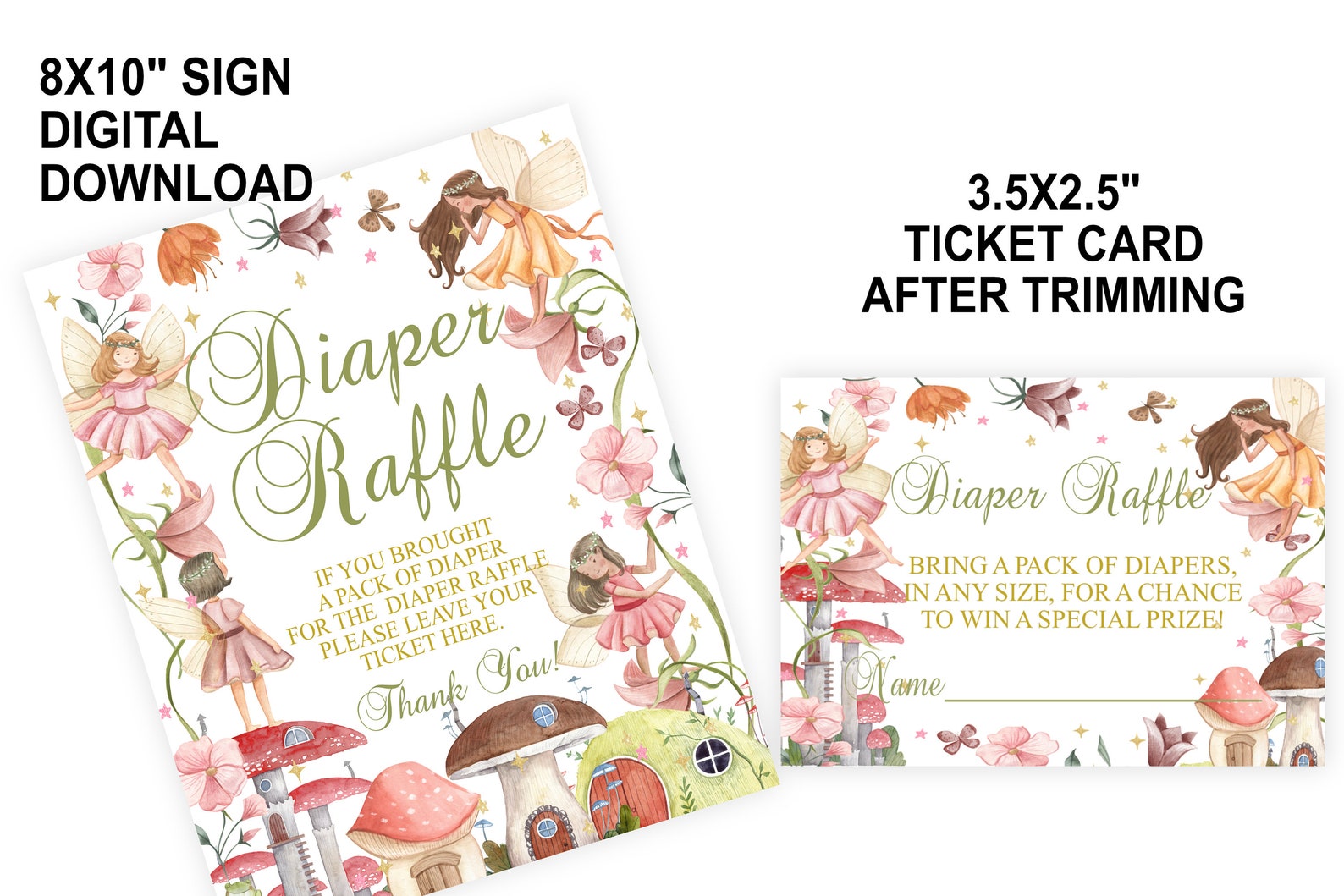 Fairy Diaper Raffle Tickets and Sign Fairy Garden Baby Shower - Etsy