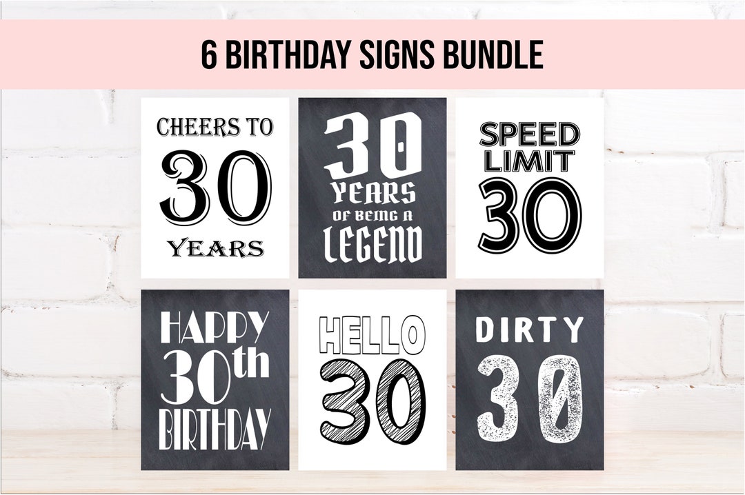 30th Birthday Signs, Decor, Bundle, Birthday Party Decorations, 30th ...