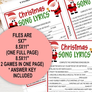 Christmas Carol Finish That Song Lyric Game Christmas Game Christmas ...