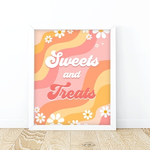 Groovy Daisy Birthday Party Sign Sweets and Treats Sign Retro Floral ...