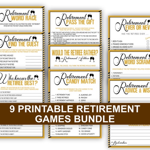 Retirement Party Games Printable Retirement Games Bundle | Etsy