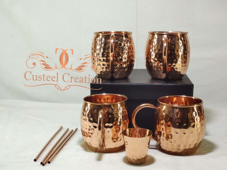 Solid Copper Mugs Set of 4 gift Set 16 Oz 100% - Etsy