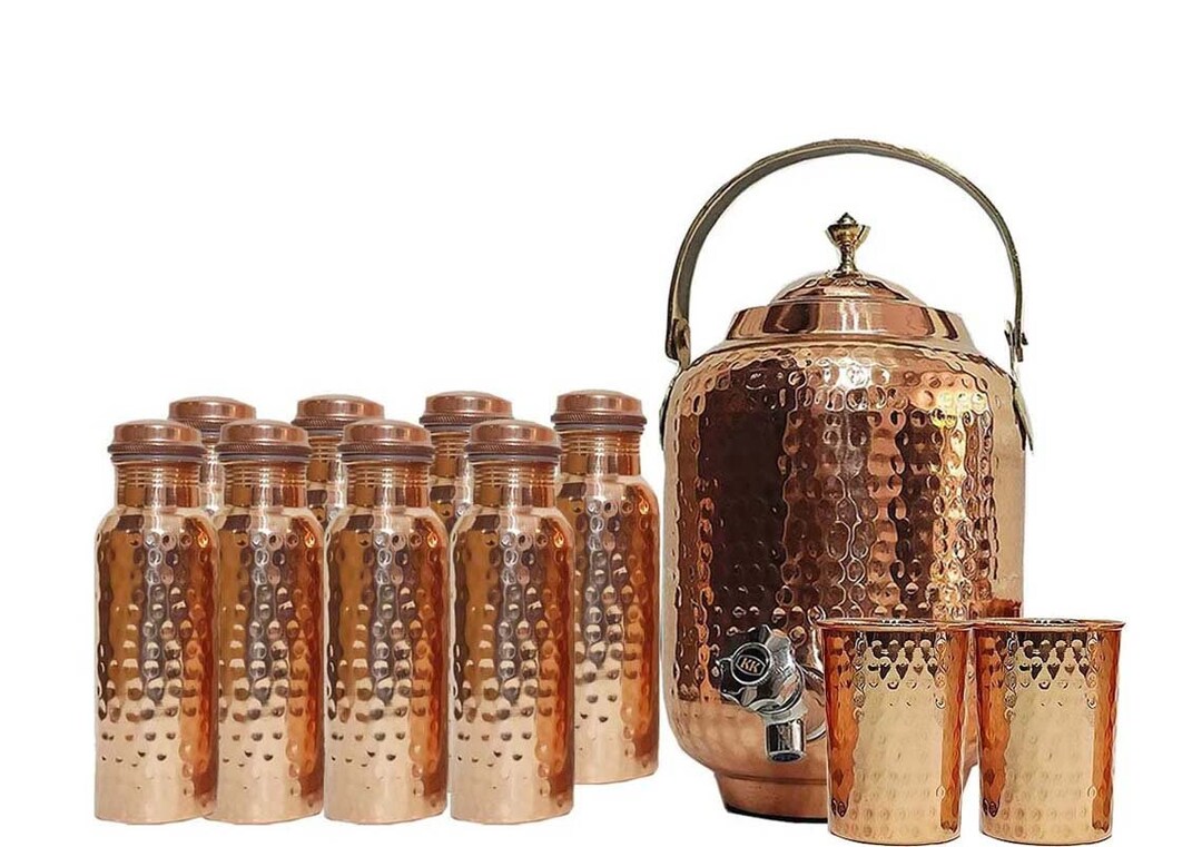 Copper House Hammered Copper Water Dispenser Container Pot Matka With ...