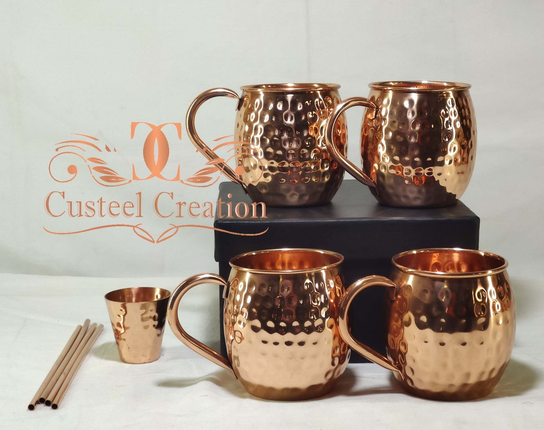 Solid Copper Mugs Set of 4 gift Set 16 Oz 100% - Etsy