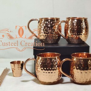 Solid Copper Mugs Set of 4 gift Set 16 Oz 100% - Etsy