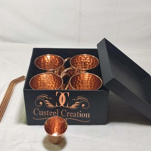 Solid Copper Mugs Set of 4 gift Set 16 Oz 100% - Etsy