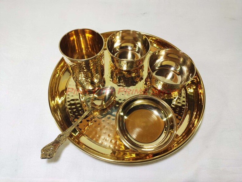 Indian Hand Hammered Brass Thali Set of 6 Pcs Including 2 - Etsy