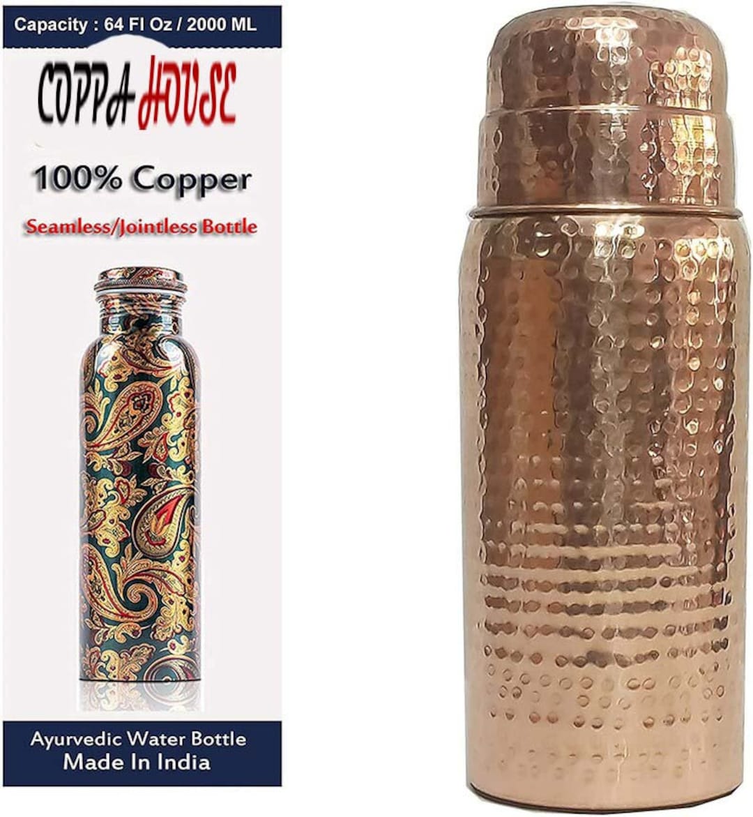 Coppa House Handmade 100% Pure Copper Water Bottle Handcrafted 64 Oz 2 ...