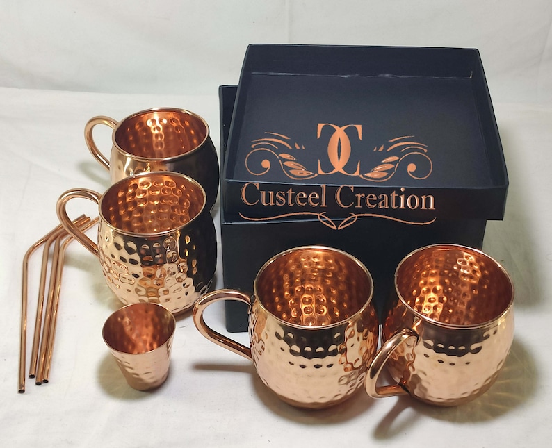 Solid Copper Mugs Set of 4 gift Set 16 Oz 100% - Etsy