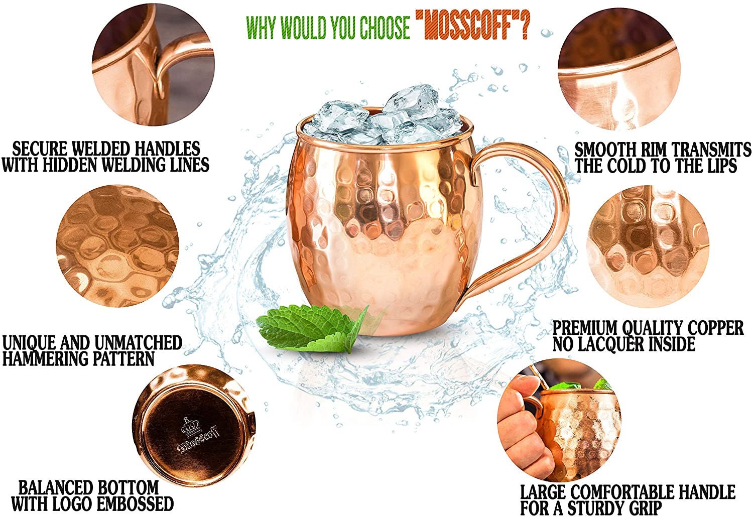 Solid Copper Mugs Set of 4 gift Set 16 Oz 100% Handicrafted Mugs Copper ...