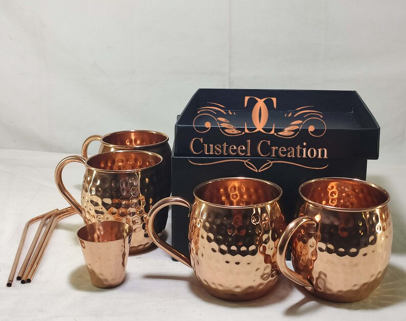 Solid Copper Mugs Set of 4 gift Set 16 Oz 100% - Etsy
