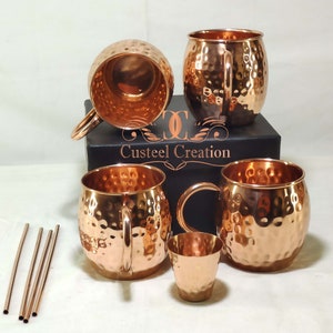 Solid Copper Mugs Set of 4 gift Set 16 Oz 100% - Etsy