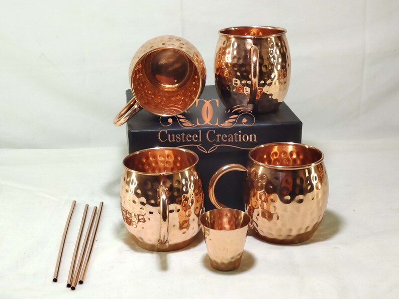 Solid Copper Mugs Set of 4 gift Set 16 Oz 100% - Etsy