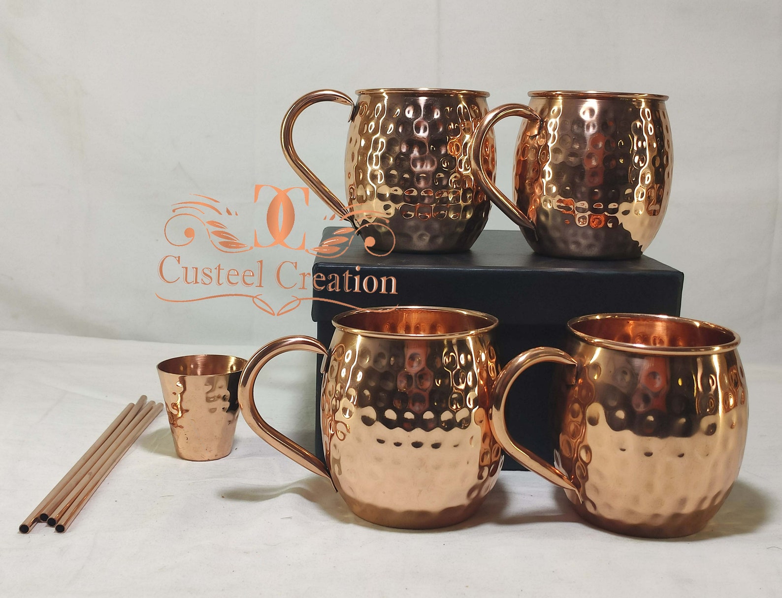 Solid Copper Mugs Set of 4 gift Set 16 Oz 100% - Etsy
