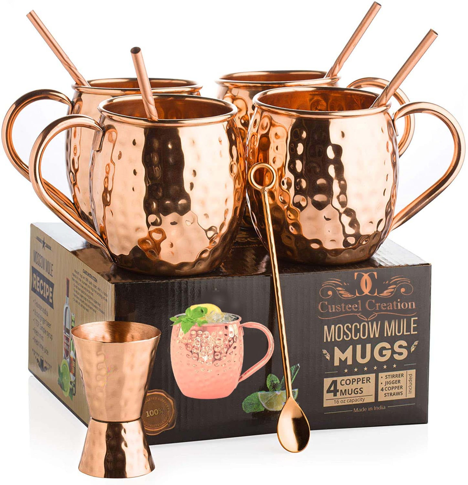 Solid Copper Mugs Set of 4 gift Set 16 Oz 100% Handicrafted Mugs Copper ...