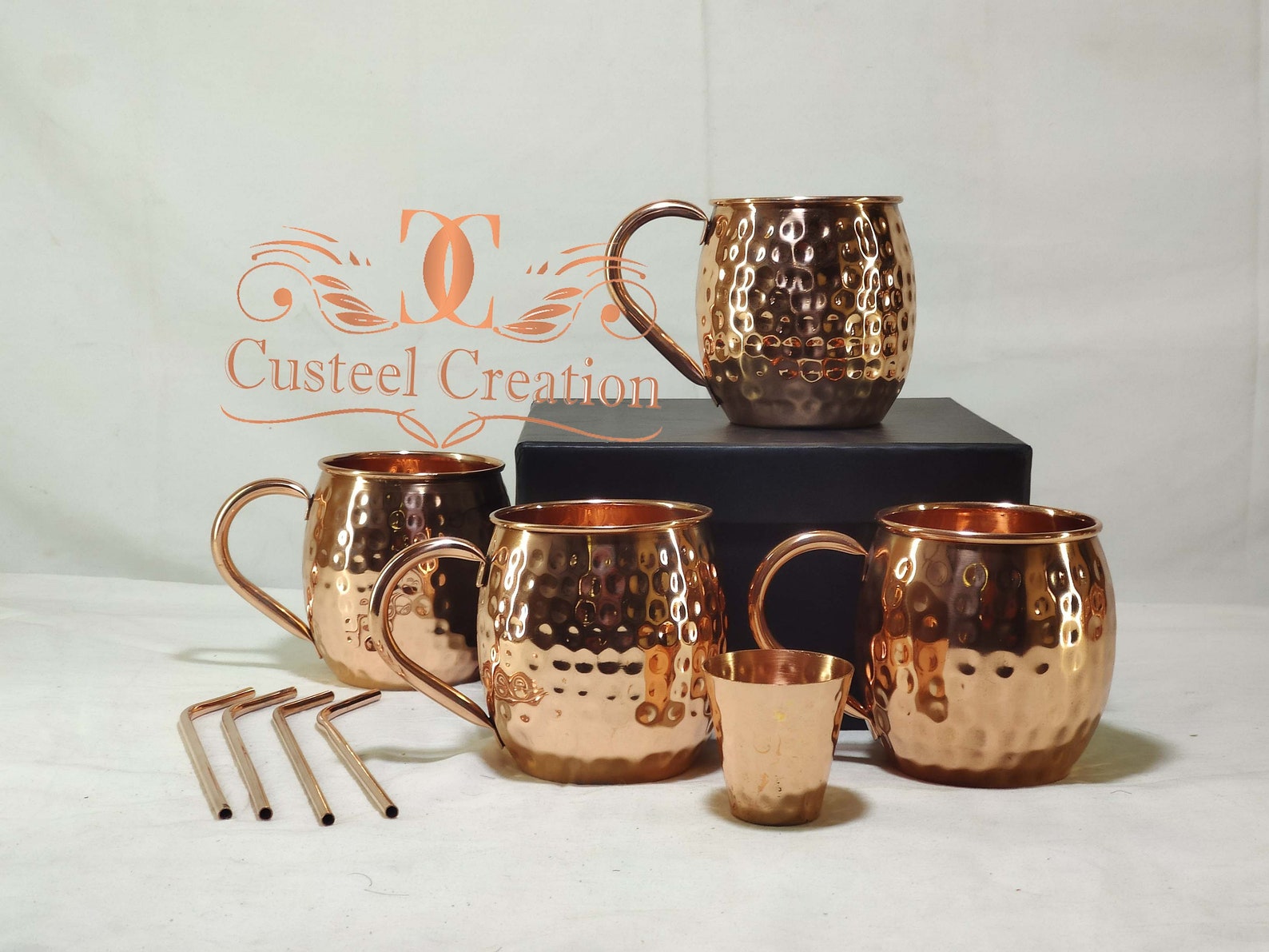 Solid Copper Mugs Set of 4 Gift Set 16 Oz 100% | Etsy