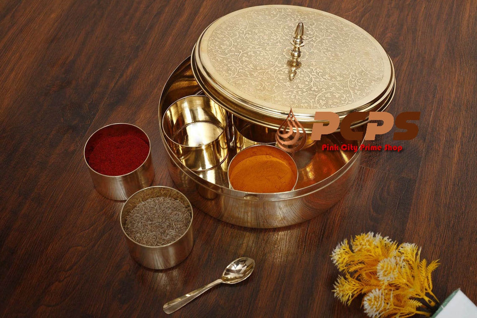 Copper Spice Storage Container With Spoon,indian Masala Box,handmade ...