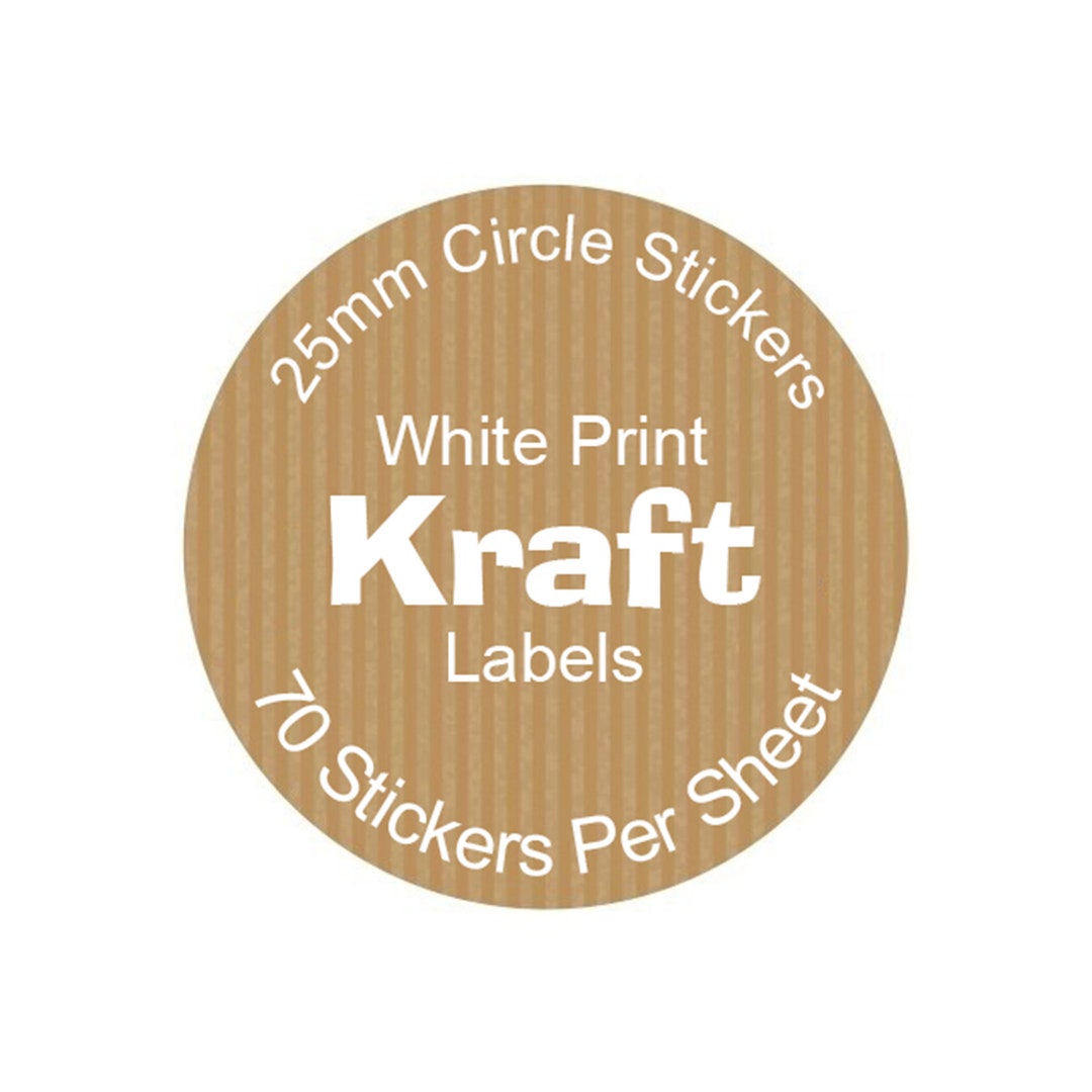 Kraft Stickers With White Print, Labels Circle 25mm, Personalised ...