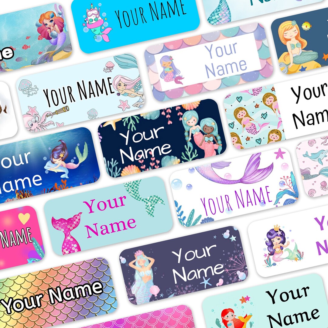 Mermaid Stick on Clothes Labels, Mermaid Name Labels, No-iron No-sew ...