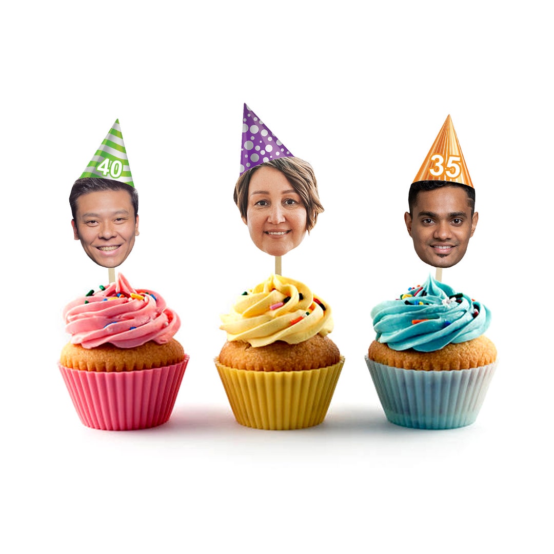 Personalised Party Hat Face Cake Toppers 15 Pieces Party Accessory Hen ...