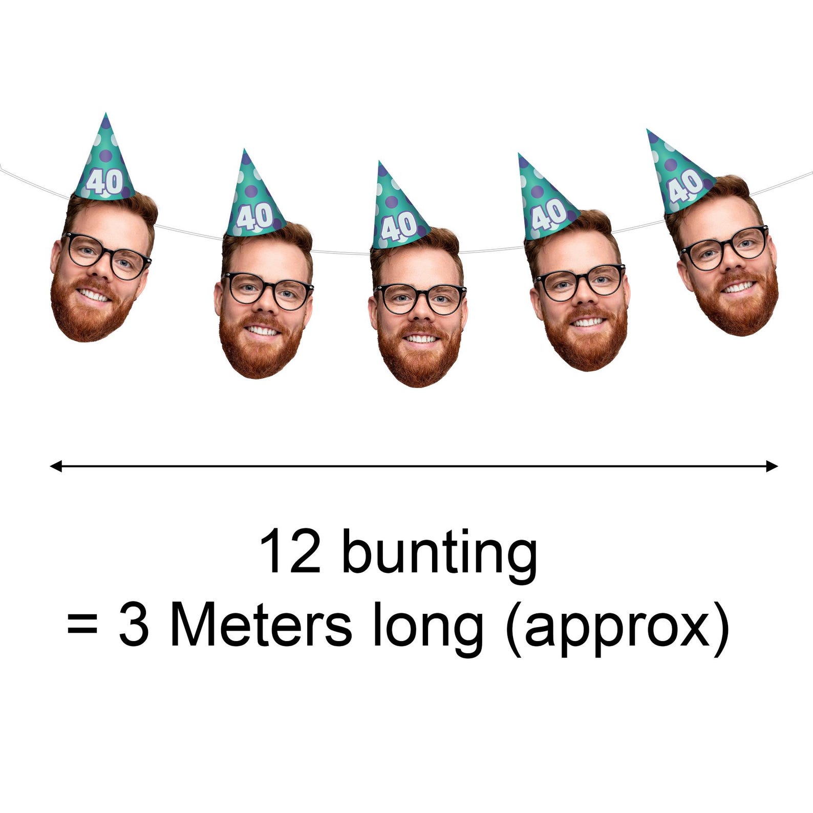 Personalised Face Bunting With Party Hat A5 Photo Banner CUTOUT Party ...