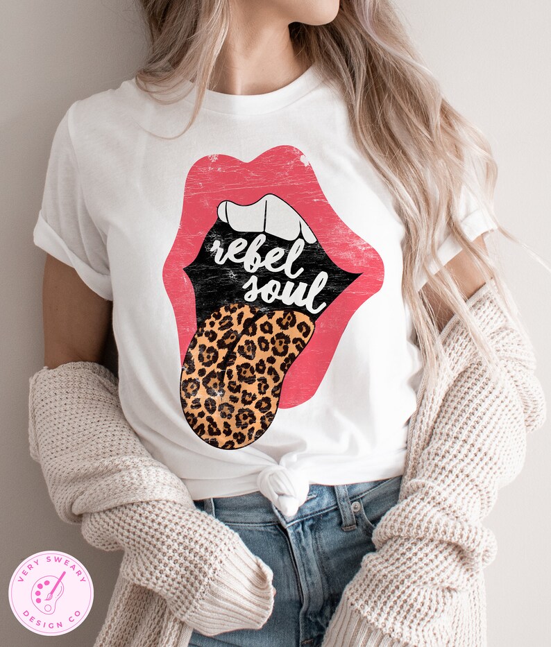 Boho Rebel Soul PNG, Retro Lips With Leopard Tongue PNG, Mouth Clip Art ...