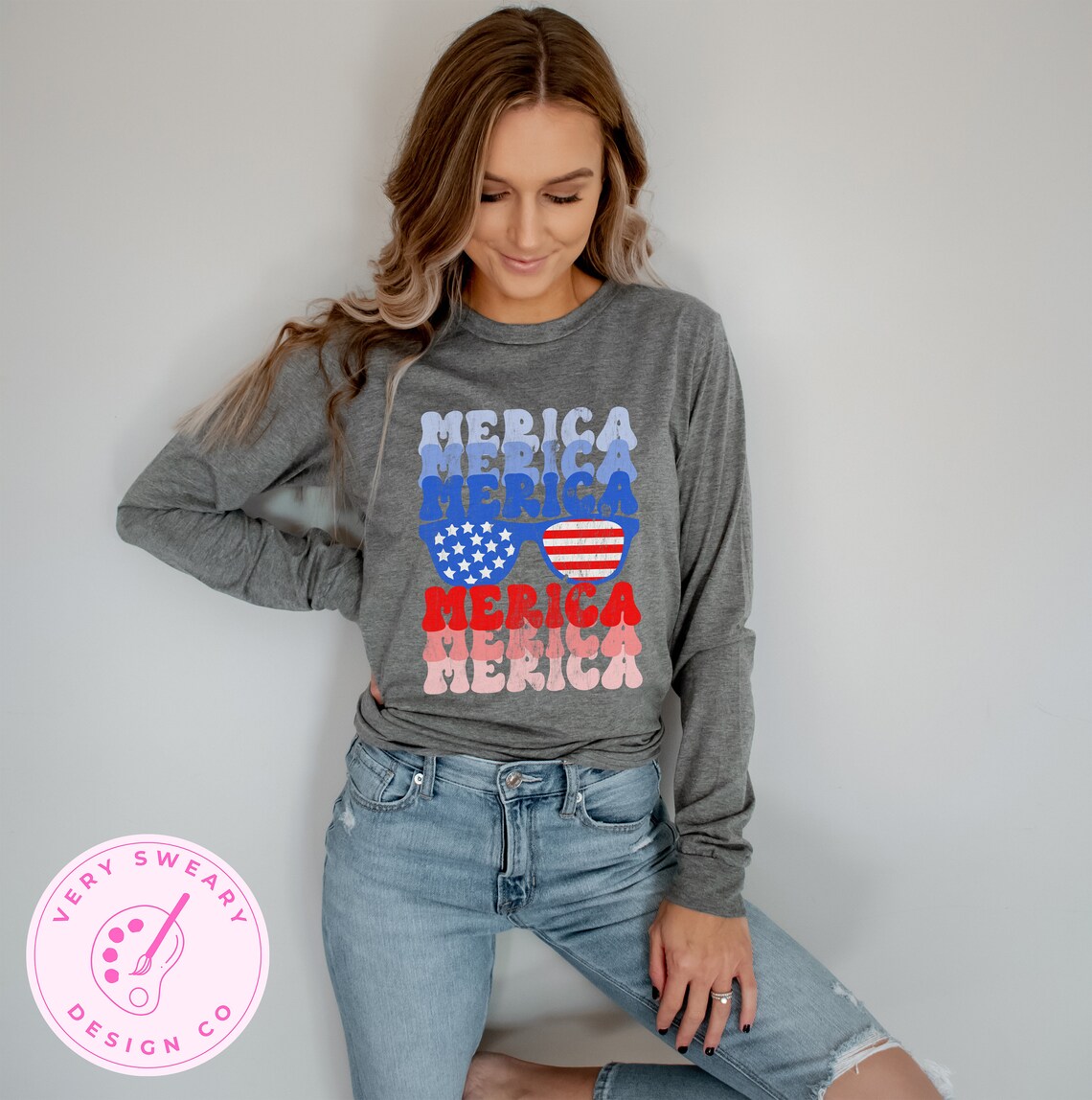 Retro Merica PNG With Repeating Words, July 4th PNG, Shirt Design ...