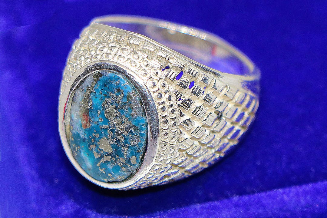 Mens Statement Turkish Ring With Turquoise Stone - Sterling Silver Band ...