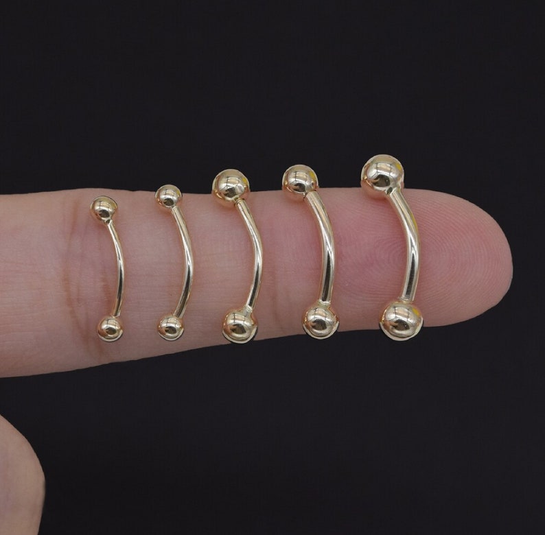 14k Solid Gold Belly Button Ring/navel Piercing Round Two Balls Bar ...