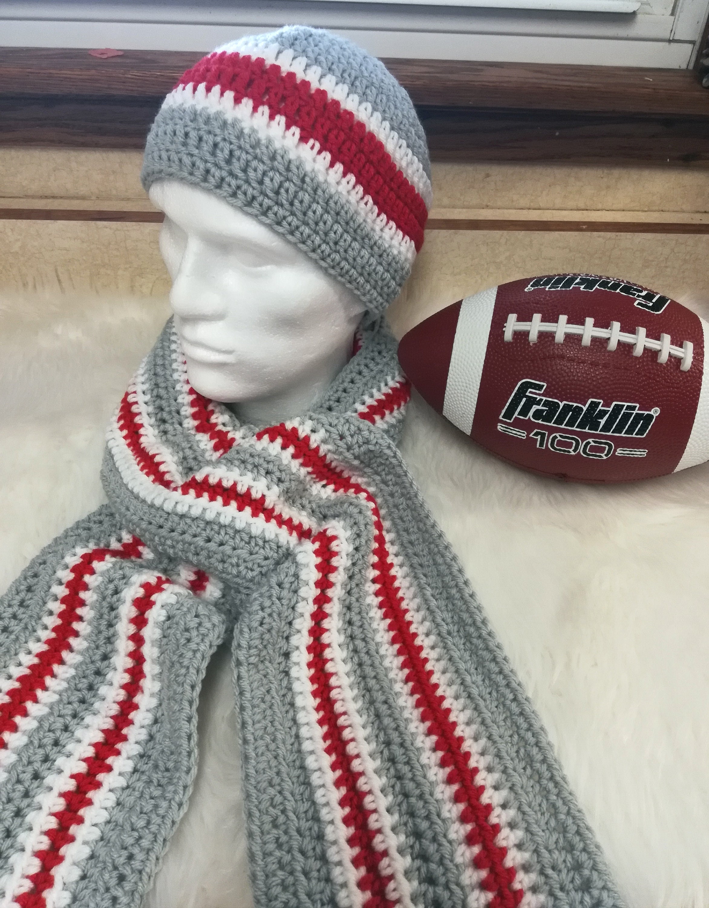 Ohio State men's hat scarf set Red gray winter scarves | Etsy