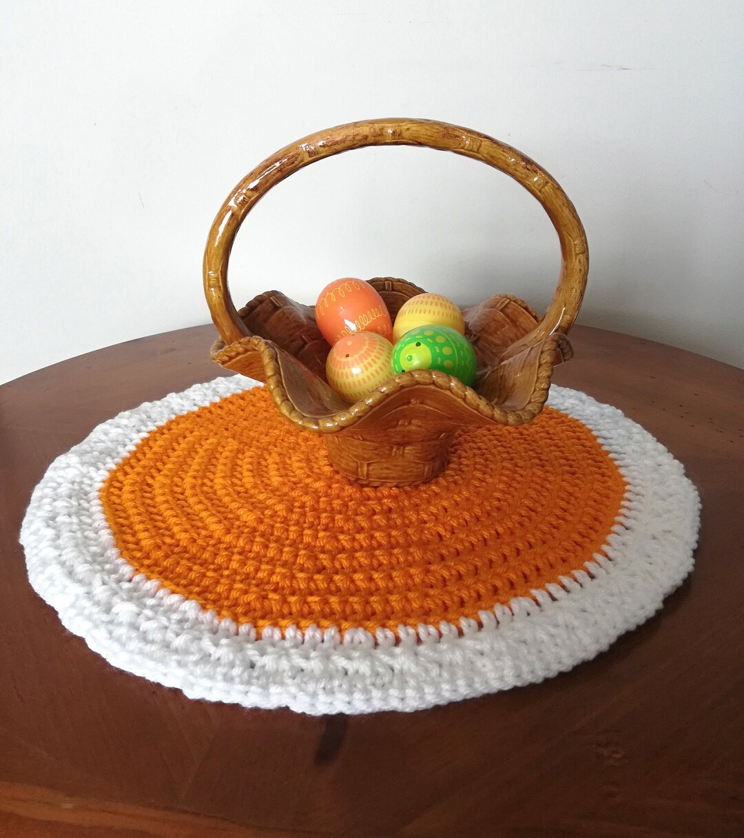 Orange Table Topper for Round Tables, Crochet Plant Mat, Round Dresser ...
