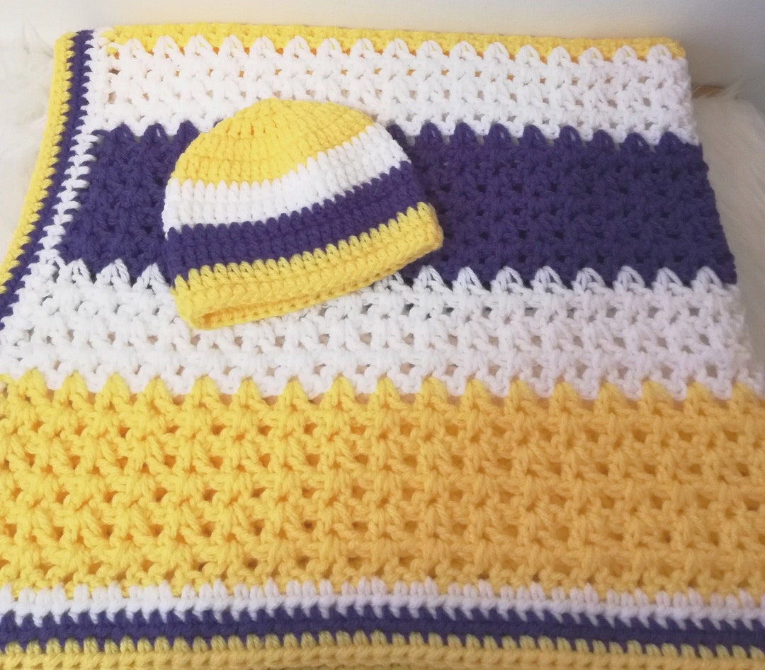LSU Crochet Baby Blanket, LA Lakers Baby Shower, Handmade New Baby Gift ...