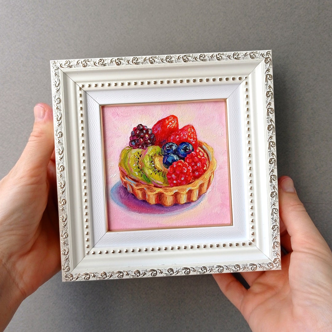 Fruit Tart Painting Small Framed Art Original Oil Picture Food on ...