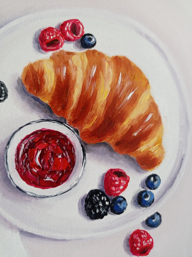 Croissant & Waffle Oil Painting Original Breakfast Still Life - Etsy