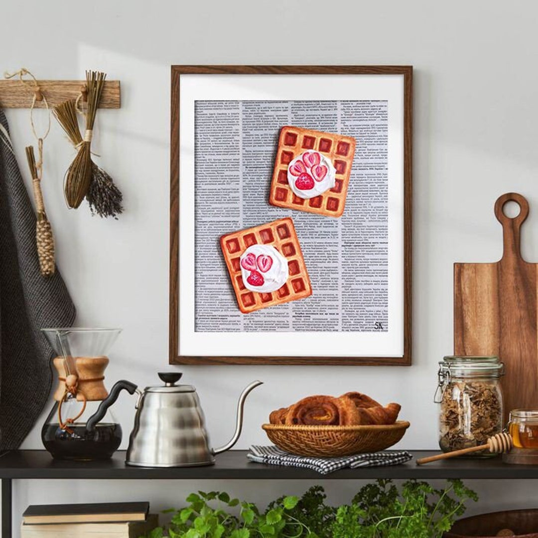 Belgian Waffles Picture Newspaper Art 3D Wall Decor Strawberries ...