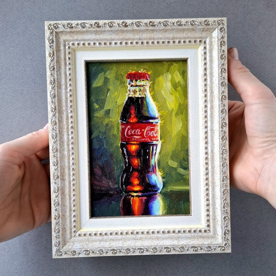Coca Cola Painting Small Framed Art Original Oil Picture Cola Bottle ...