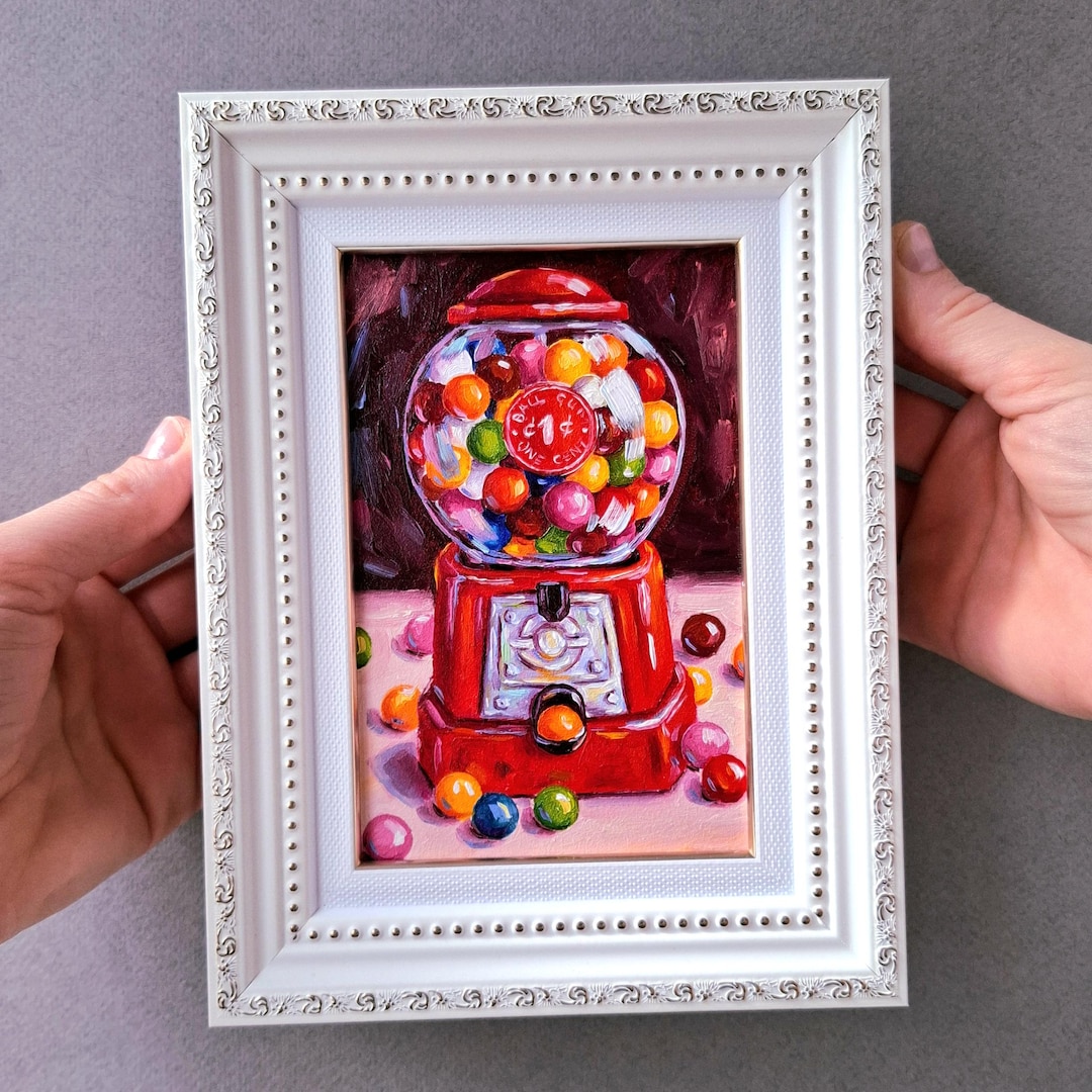 Gumball Machine Painting Small Framed Art Original Oil Picture ...