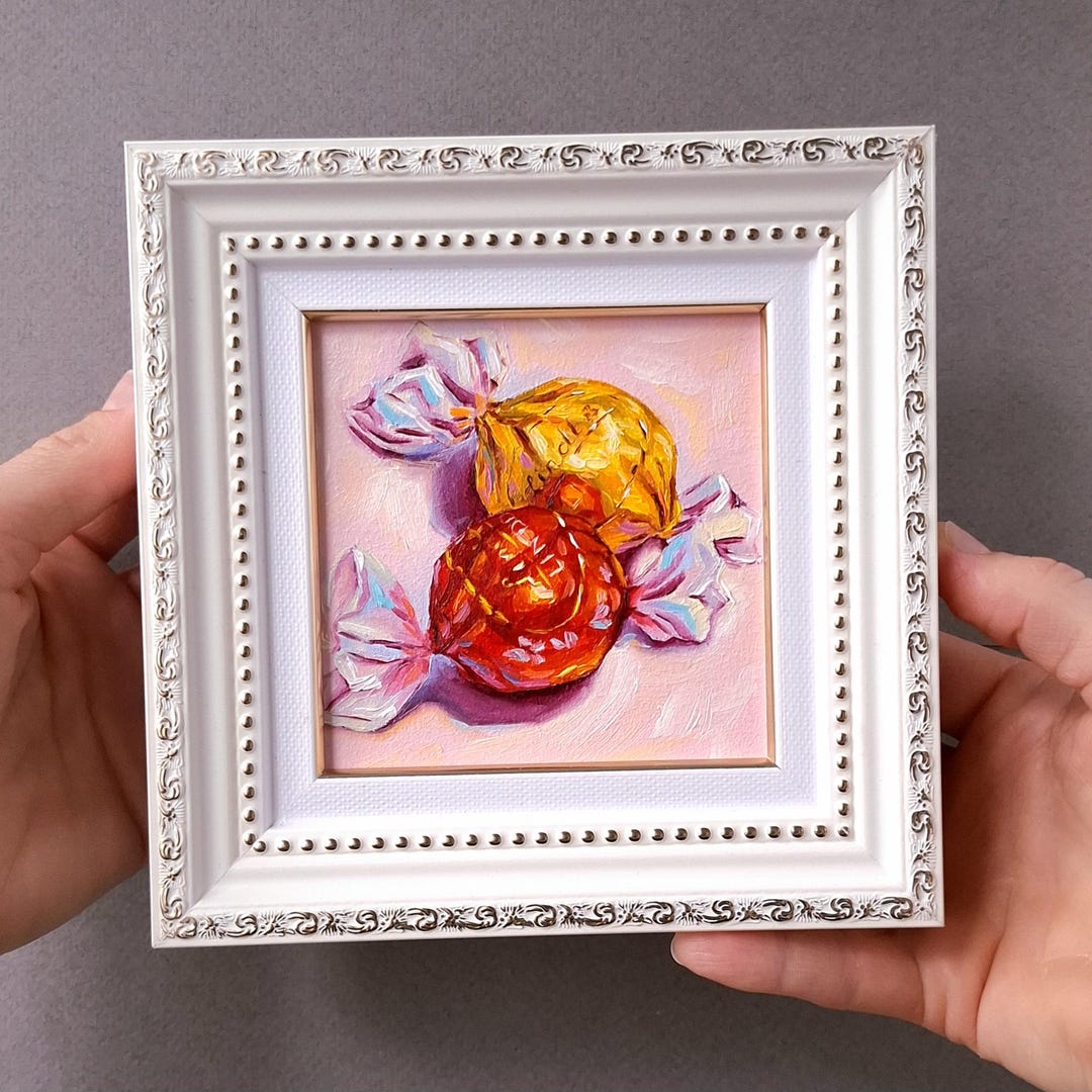 Chocolate Candies Oil Painting: Small Framed Food Art (4x4 In) - Etsy
