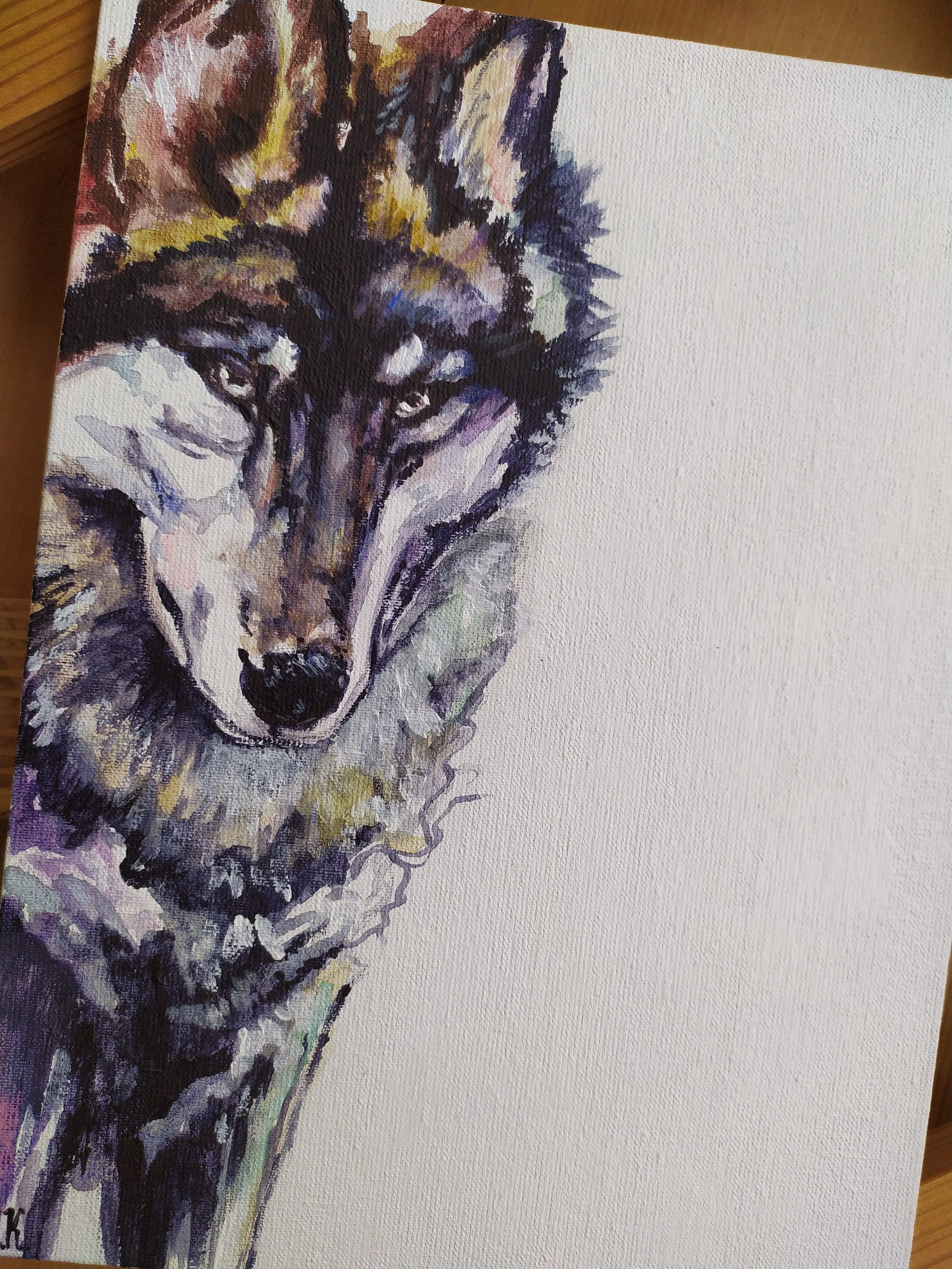 Acrylic Painting Wolf Desk Decor Painting Wolf on Canvas Small Picture ...