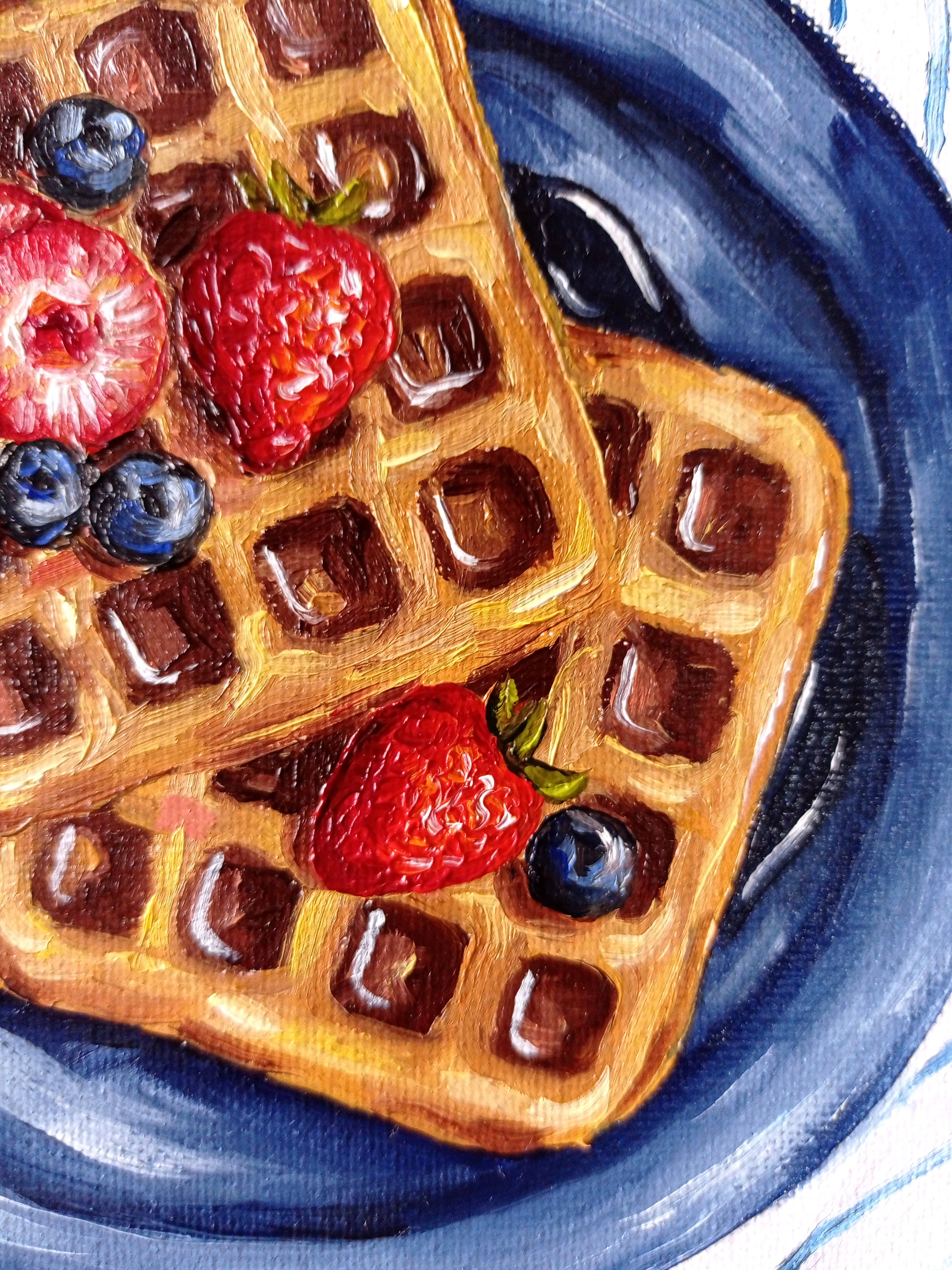 Waffle Painting Original Oil Picture Food on Canvas Belgian Waffles ...
