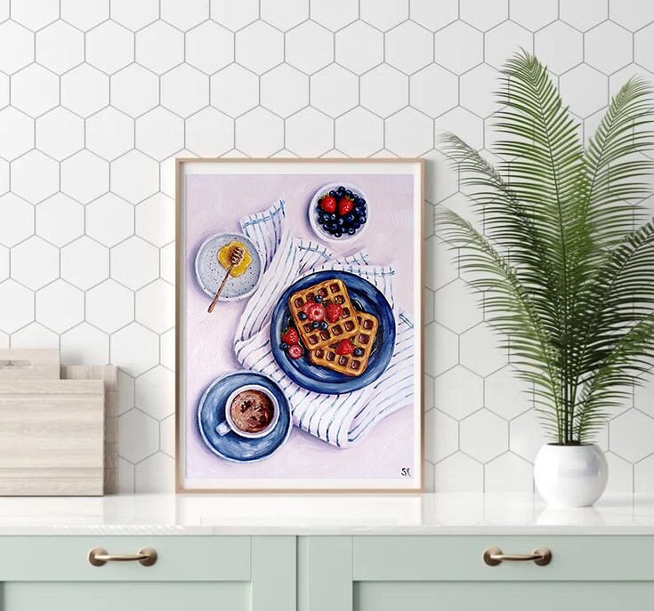 Waffle Painting Original Oil Picture Food on Canvas Belgian Waffles ...