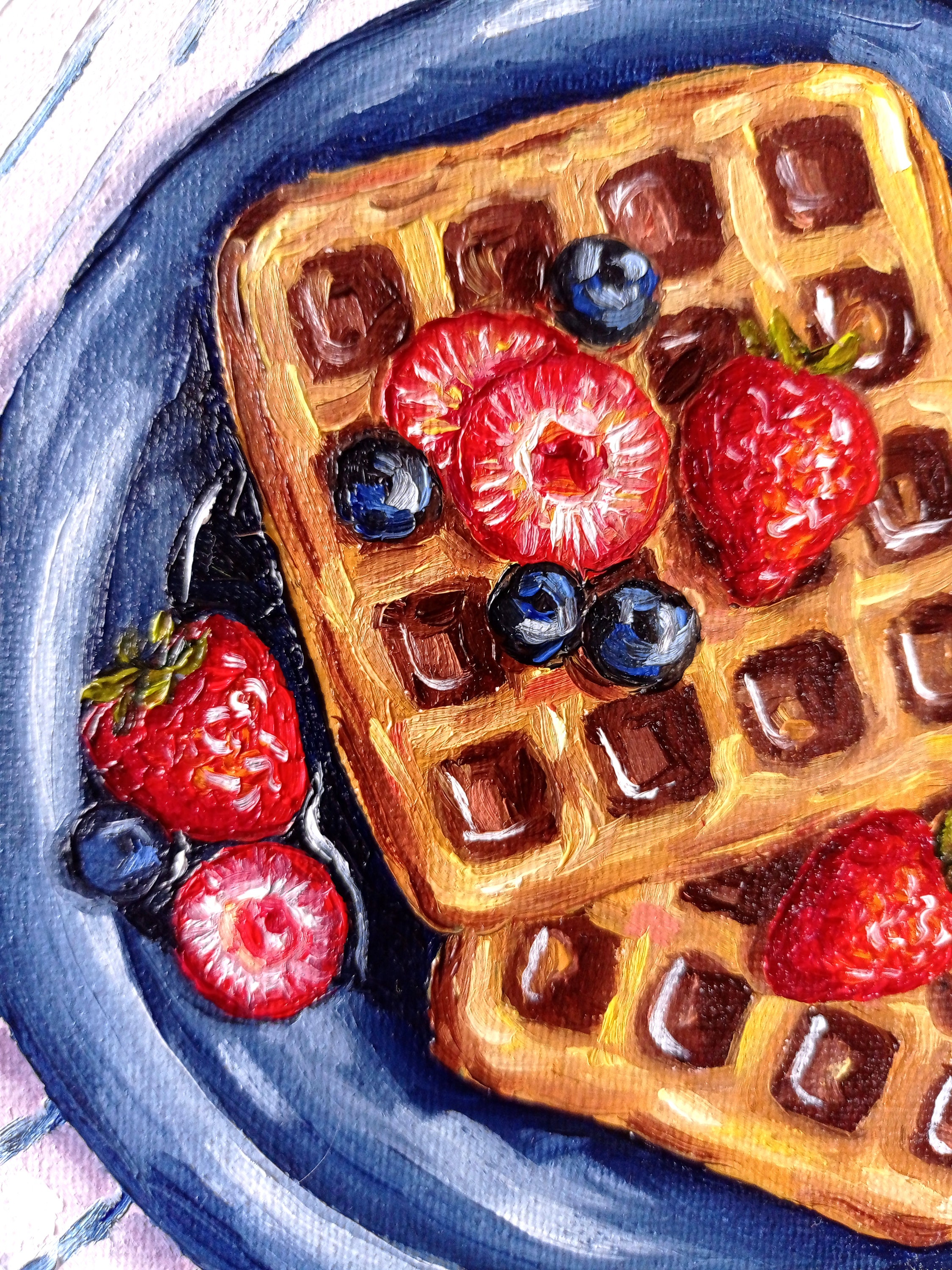 Waffle Painting Original Oil Picture Food on Canvas Belgian Waffles ...