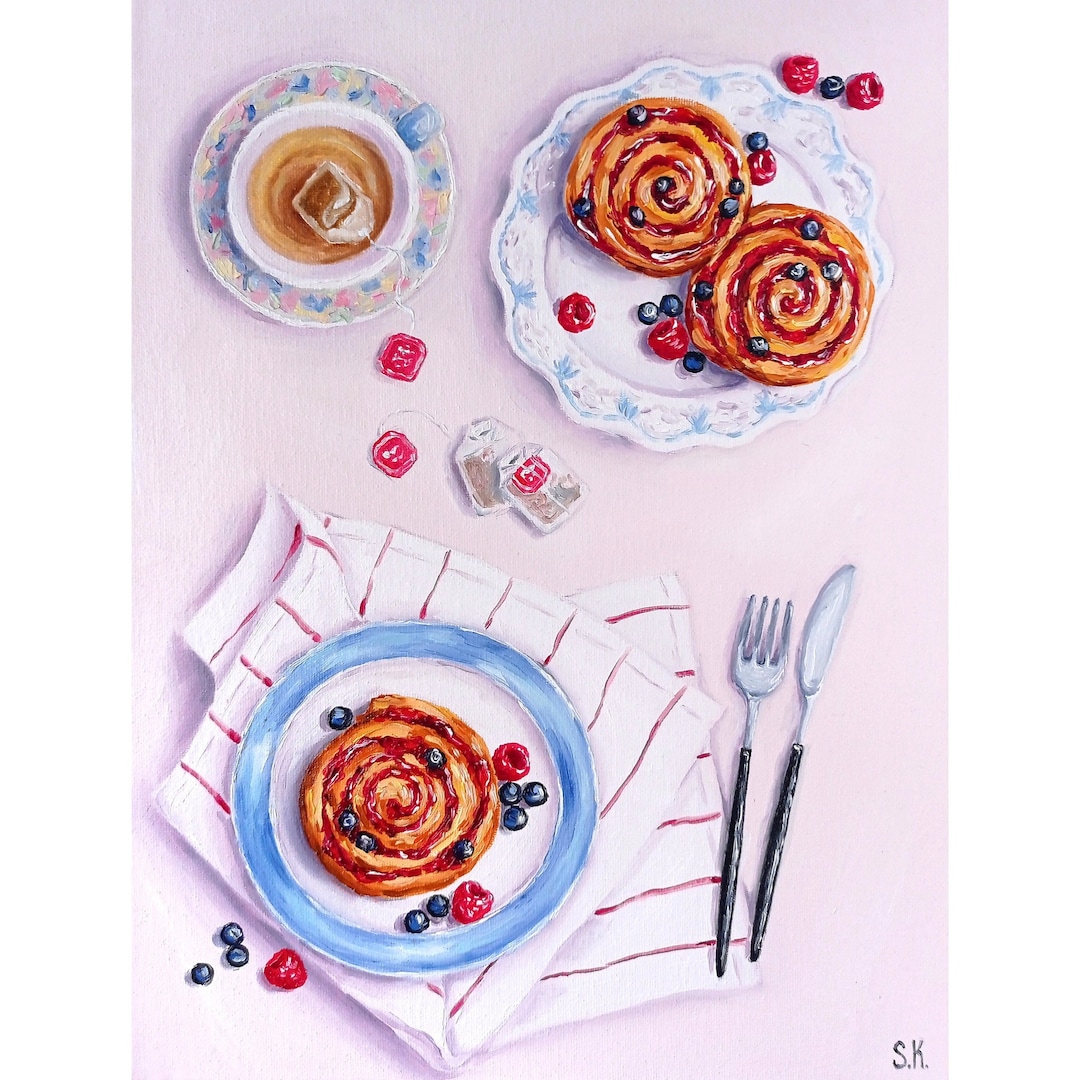 Berry Buns Painting Original Oil Picture Breakfast Artwork Food on ...